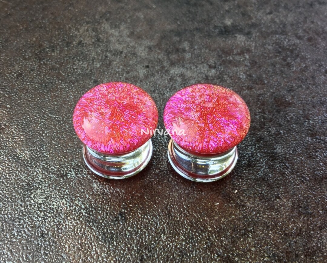 1 Pair (2 Pieces) Cherry Red Pink Dichroic Glass Plugs - Etsy