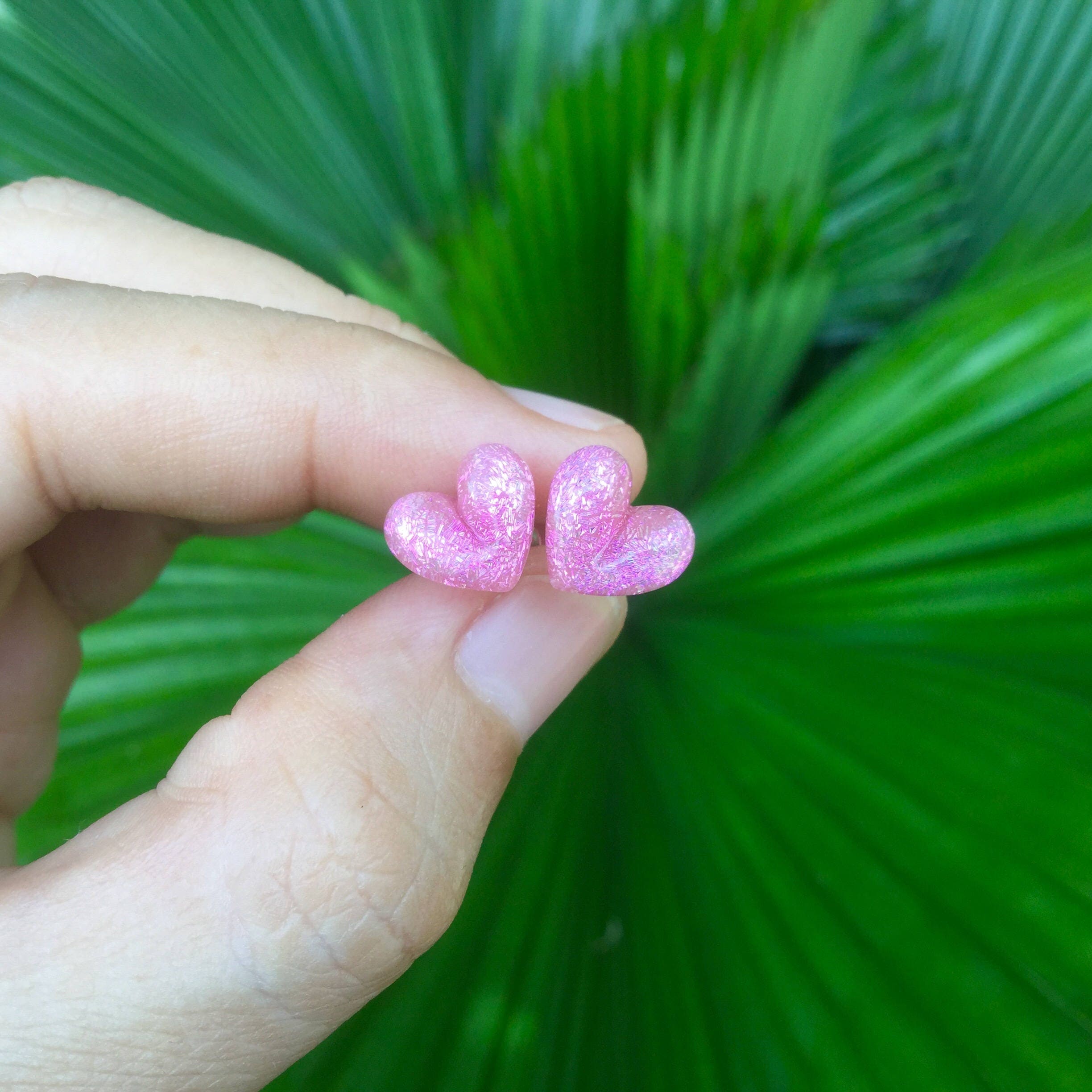 1 Pair (2 Pieces) Pastel Pink Dichroic Glass Heart Plugs Pyrex - Etsy