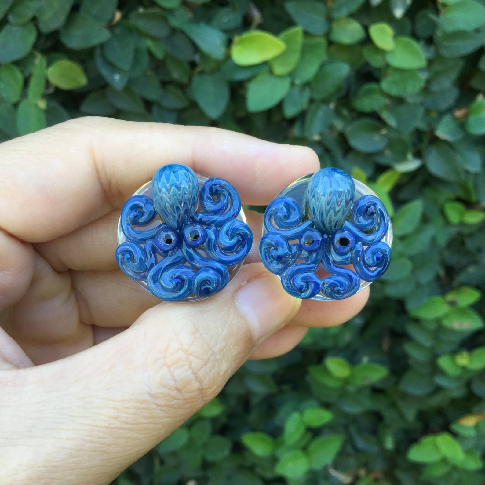 1 Pair 2 Pieces New Exotic Blue Octopus Plugs Pyrex Glass - Etsy