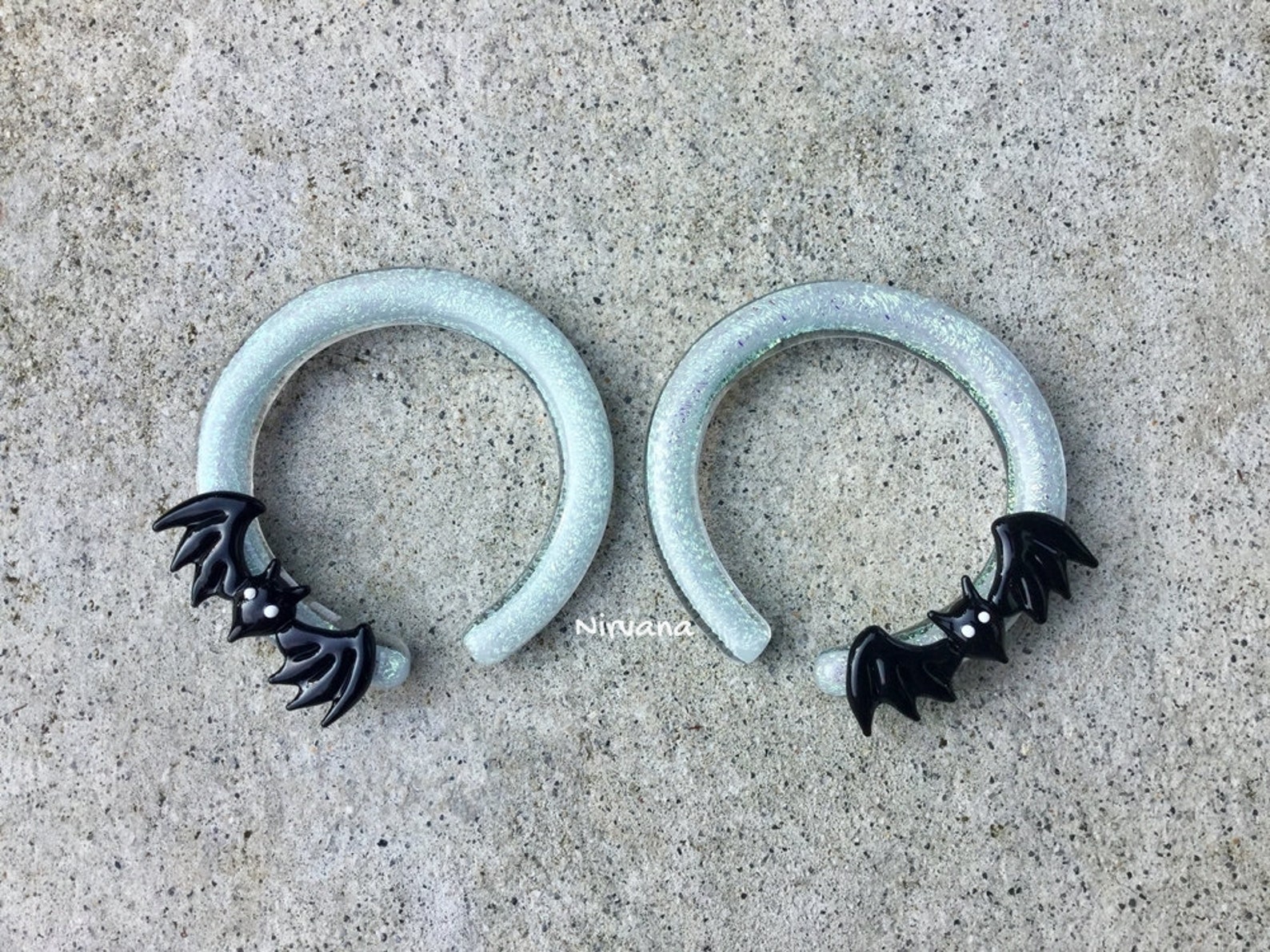 1 Pair 2 Pieces Bat Hoops With a Pearlescent Dichroic - Etsy