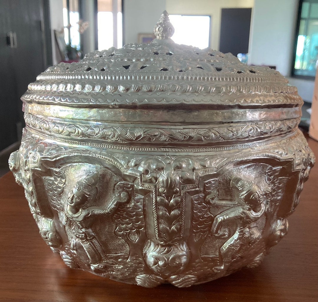 Antique Silver Thai Ceremonial Bowl With a Custom Made Top by Thai ...