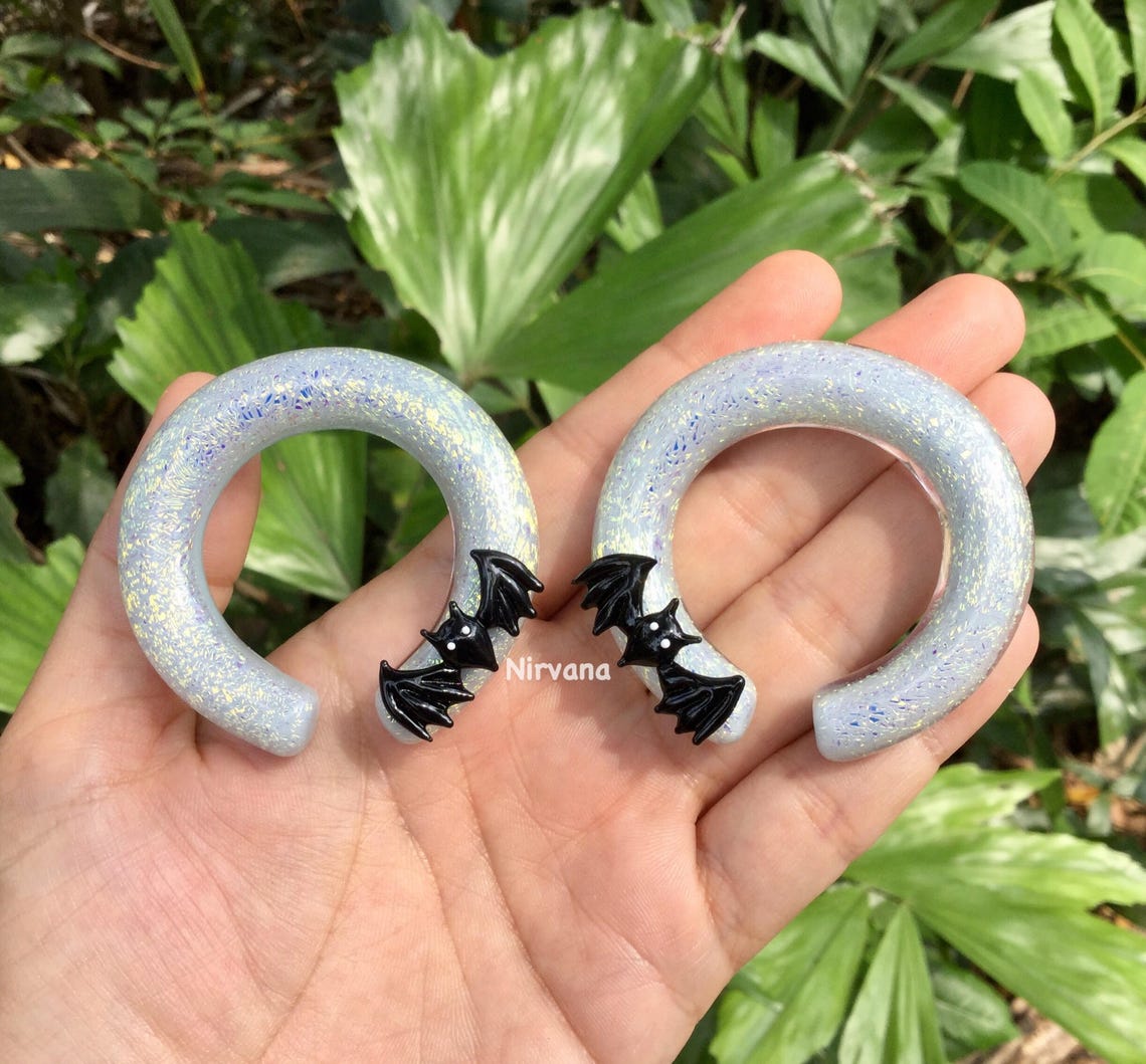 1 Pair 2 Pieces Bat Hoops With a Pearlescent Dichroic - Etsy