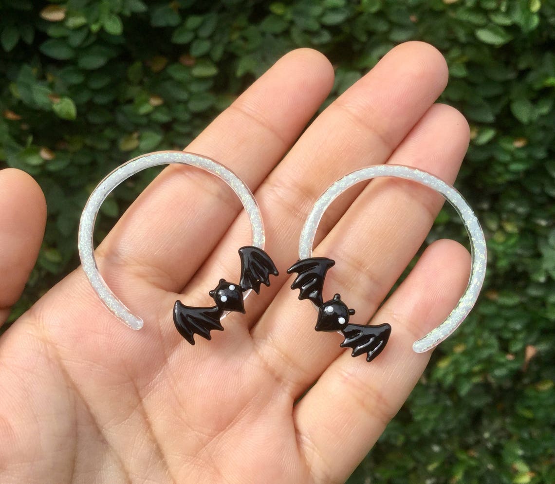 1 Pair 2 Pieces Bat Hoops With a Pearlescent Dichroic - Etsy