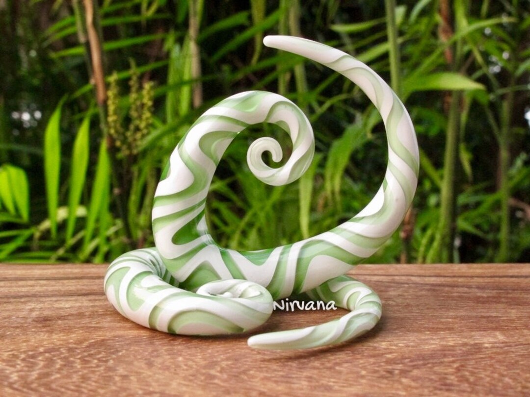 1 Pair (2 Pieces) White & Translucent Light Green Snake Tear Drop ...