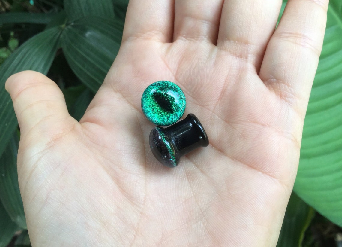 1 Pair 2 Pieces Dichroic Green Cat Eye Plugs Pyrex Glass - Etsy