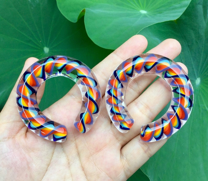 1 Pair 2 Pieces Super Fat Rainbow Encased Twist Hoop Gauges - Etsy