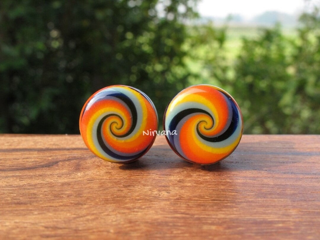 1 Pair (2 Pieces) Rainbow Striped Candy Spiral Glass Plugs - Etsy