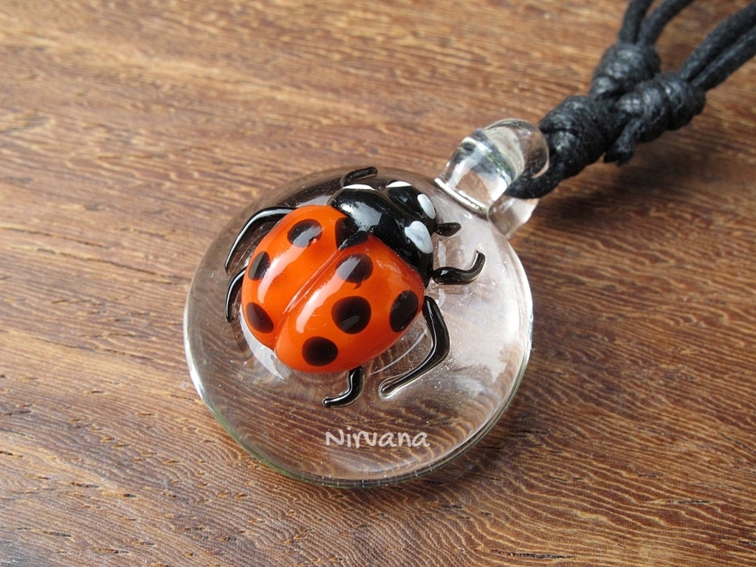 1 Piece - Lady Bug Glass Pendant Critters With Adjustable Black Cord - Etsy