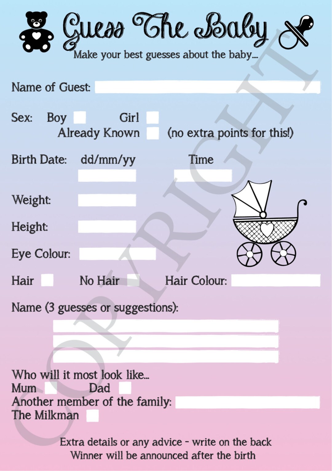 Guess the Baby ™ - Game for Baby Shower - Notepad of 25 Pages for 25 ...