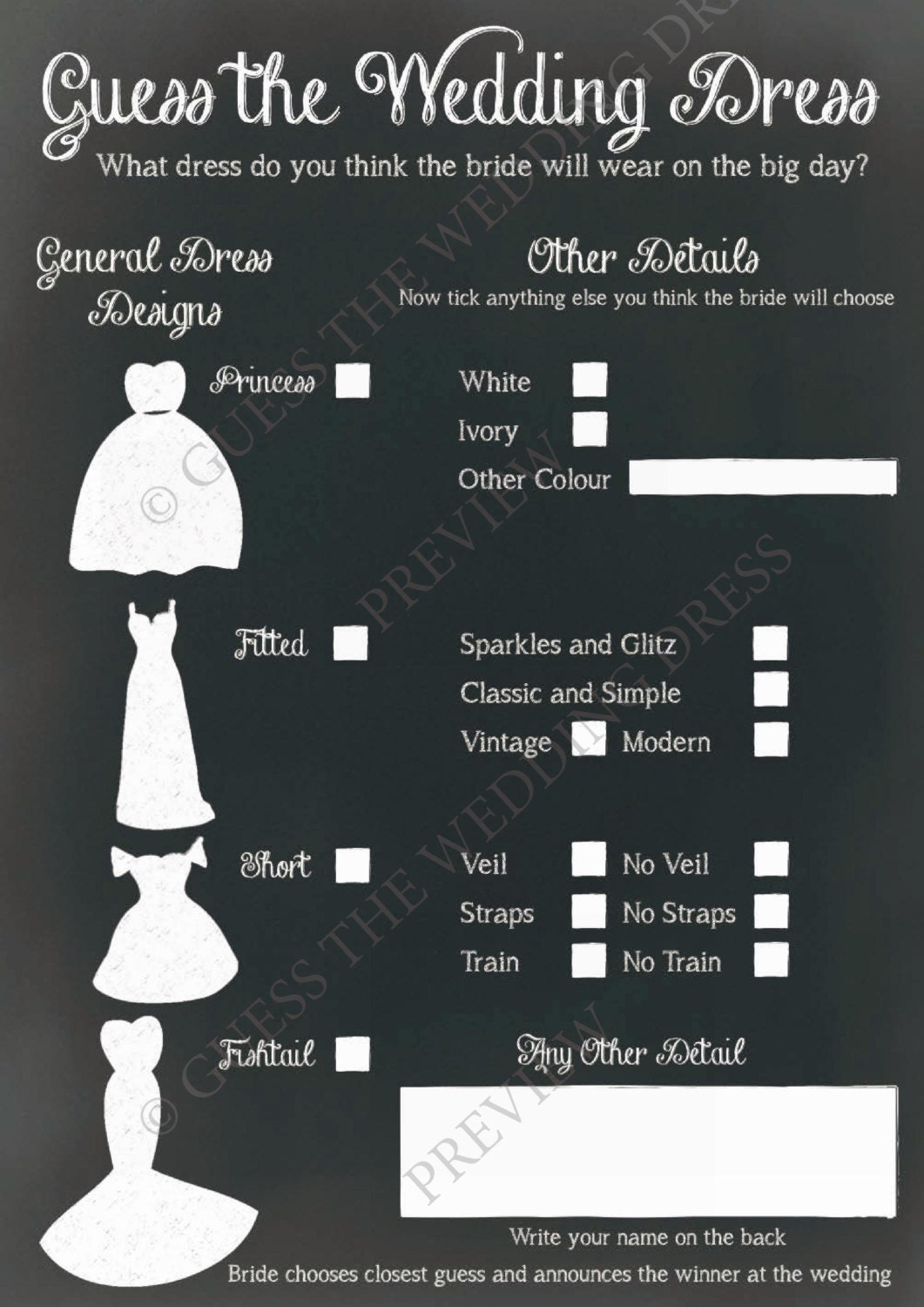 Guess the Wedding Dress ® - Hen Party Game or Accessory for Wedding ...