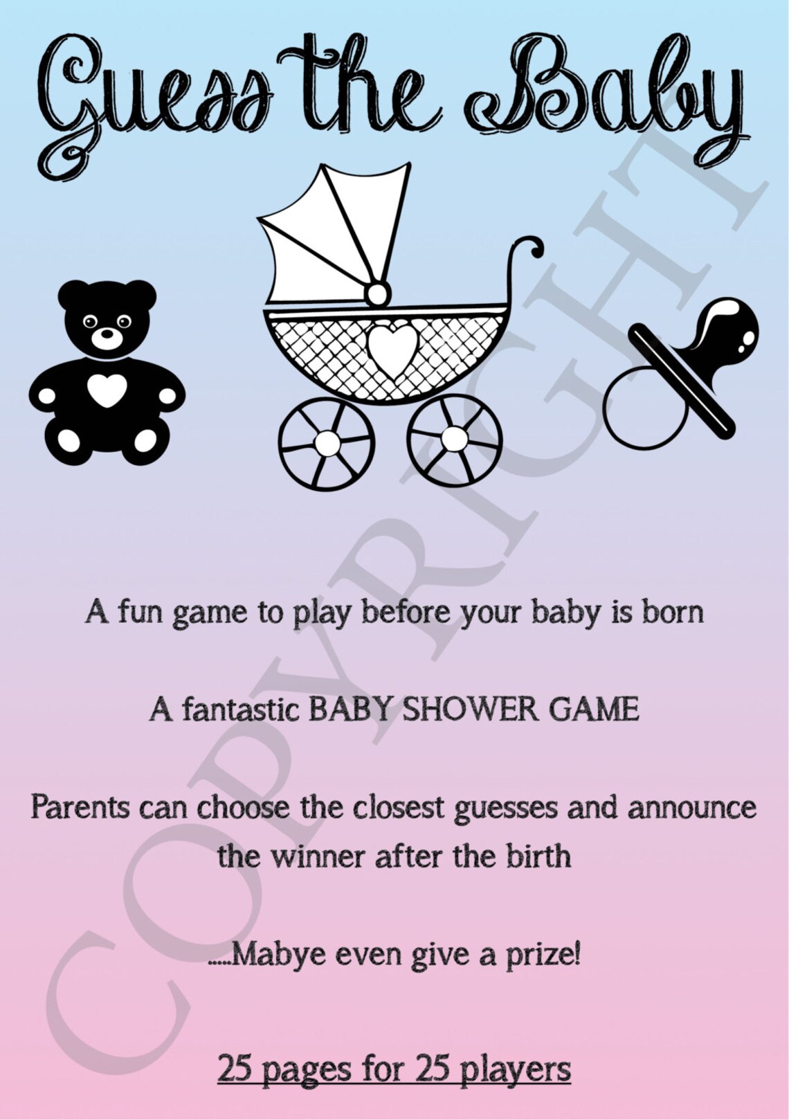 Guess the Baby ™ - Game for Baby Shower - Notepad of 25 Pages for 25 ...