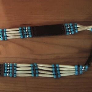 BELT 4 Rows Bone and Blue Beads, Black Leather - on Order to Your Size ...