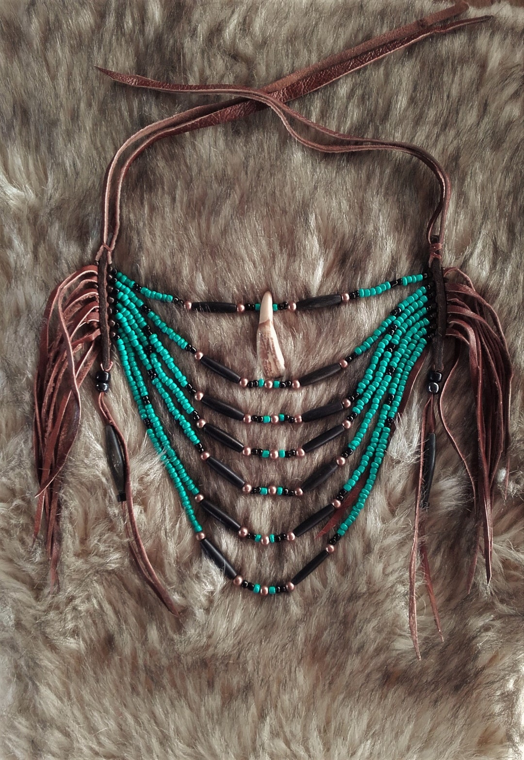 Crow Loop Style Necklace, Black Horn 7 Rows - Ref: N 9 - Etsy