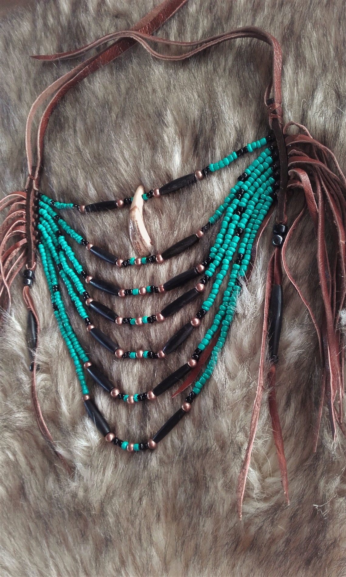 Crow Loop Style Necklace Black Horn 7 Rows Ref: N 9 - Etsy