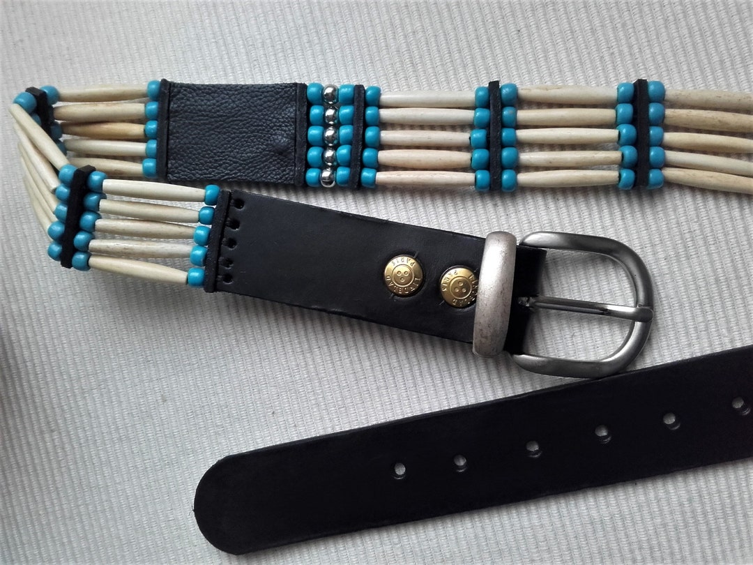 BELT Bone and Beads, 5 Rows, Black Leather - on Order to Your Size ...
