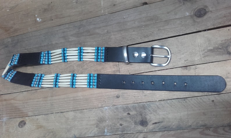 BELT Bone and Beads, 5 Rows, Black Leather - on Order to Your Size ...