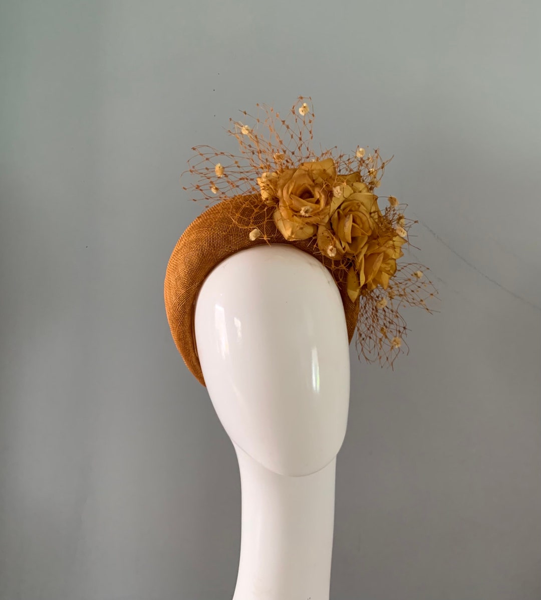Bronze Crown Perching Hat Fascinator Adorned With Silken Flowers and ...