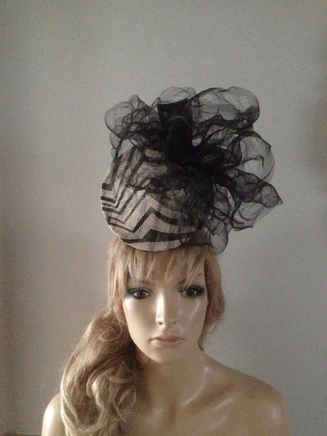 Zebra Print Sinamay Disc Hat: Handmade Bow & Crin Sculpture - Etsy