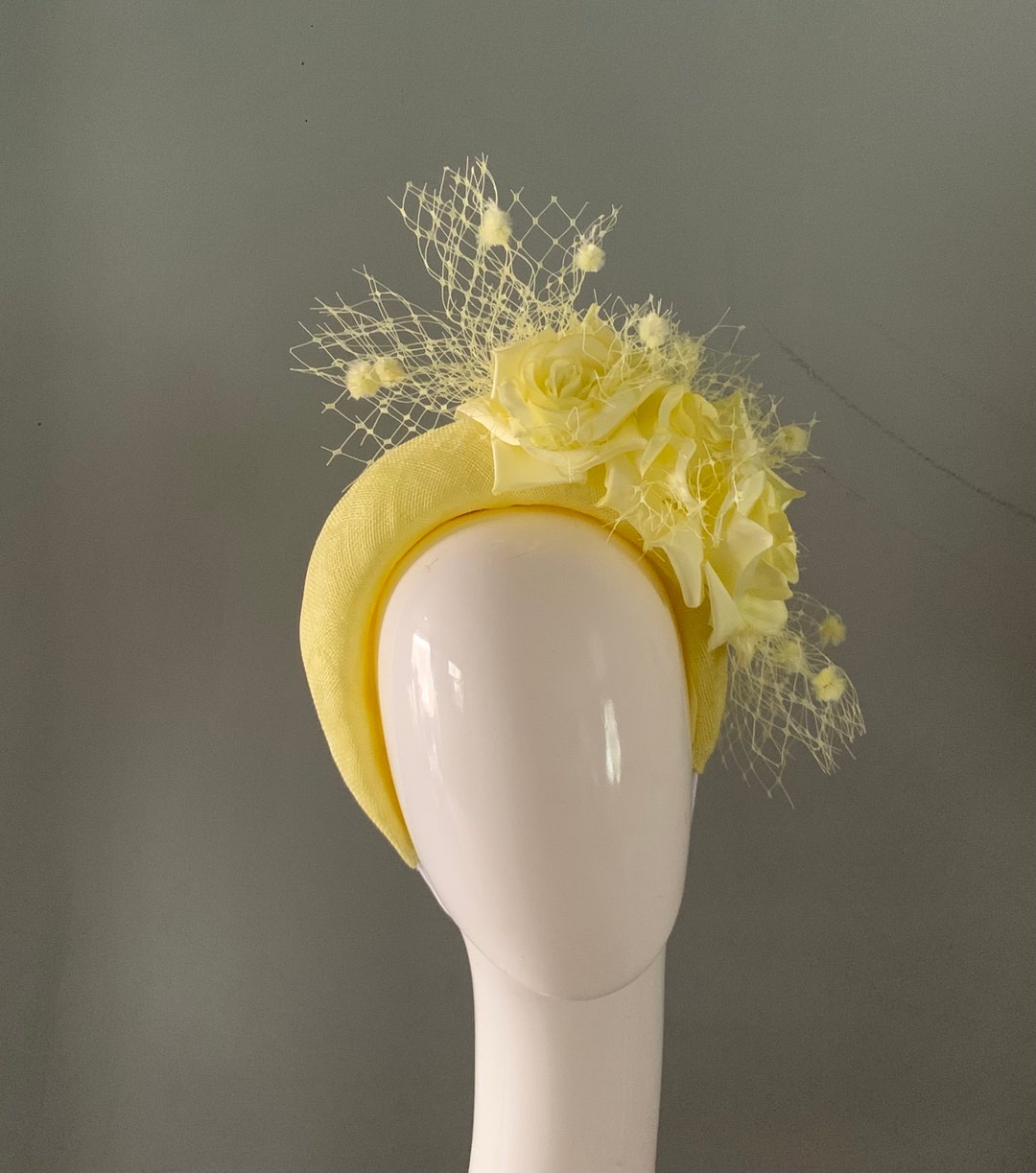 Lemon Crown Perching Hat Fascinator Adorned With Silken Flowers and ...
