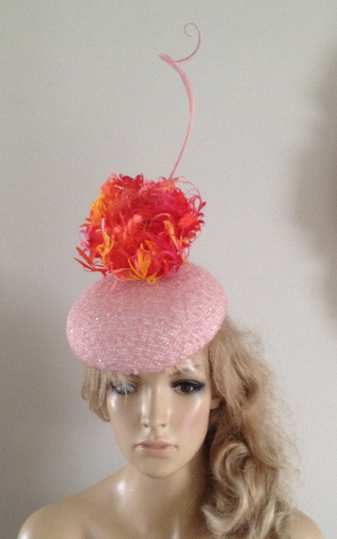 Pink Wool Blend Beret Hat With Feather Pom & Quill - Etsy