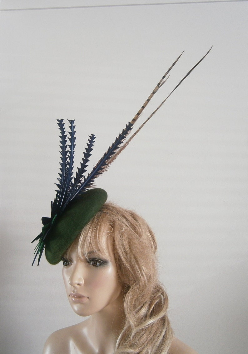 Green Felt Beret Percher Hat Embellished With Dramatic Hand - Etsy