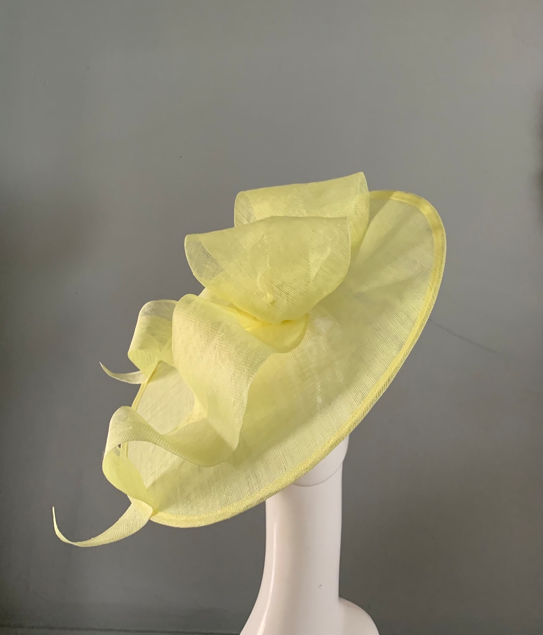 Large Lemon Saucer Hat / Fascinator Adorned With a Sculptured Bow With ...