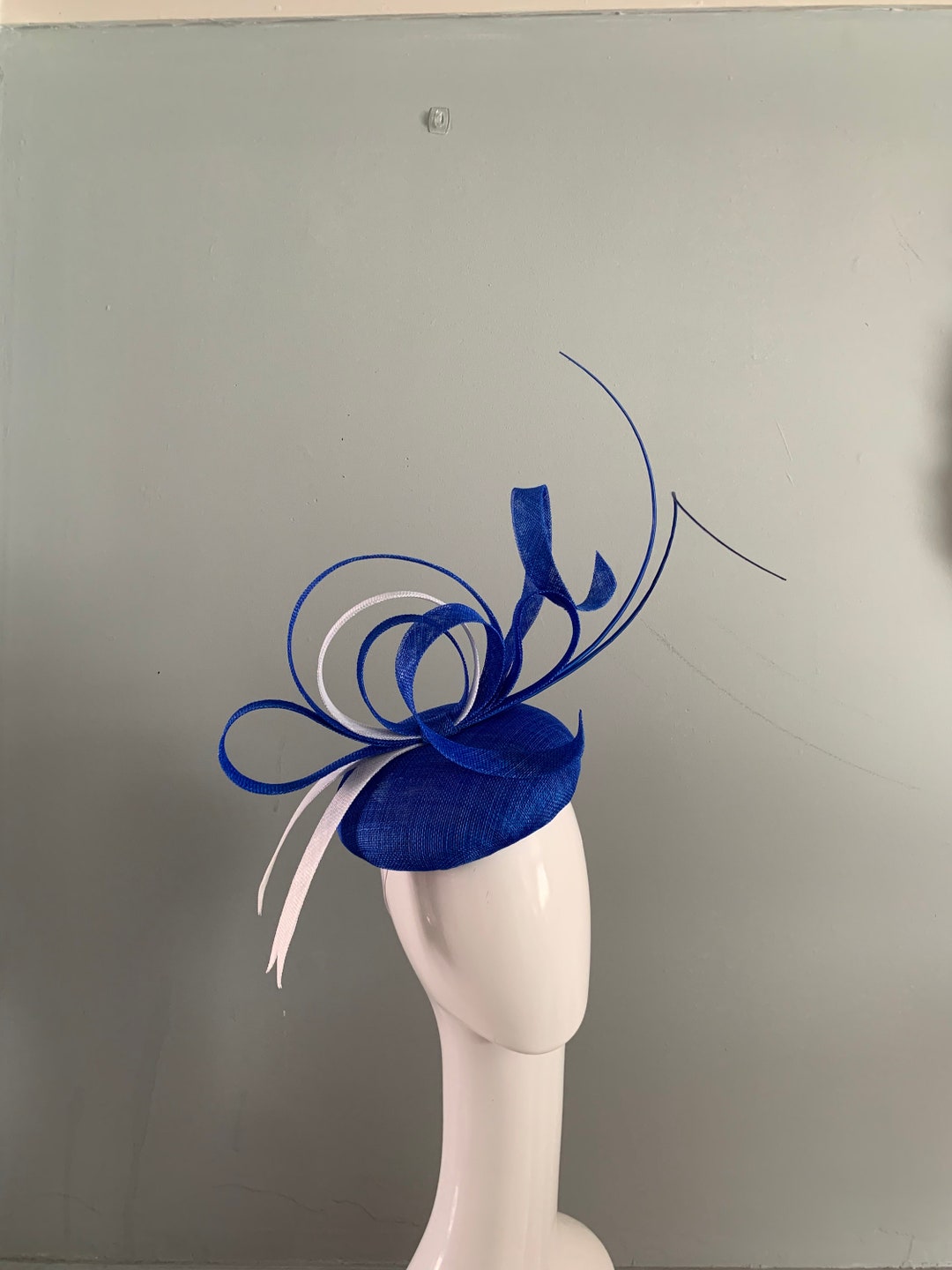 Royal Blue and White Perching Beret Hat Embellished With Sculptured ...