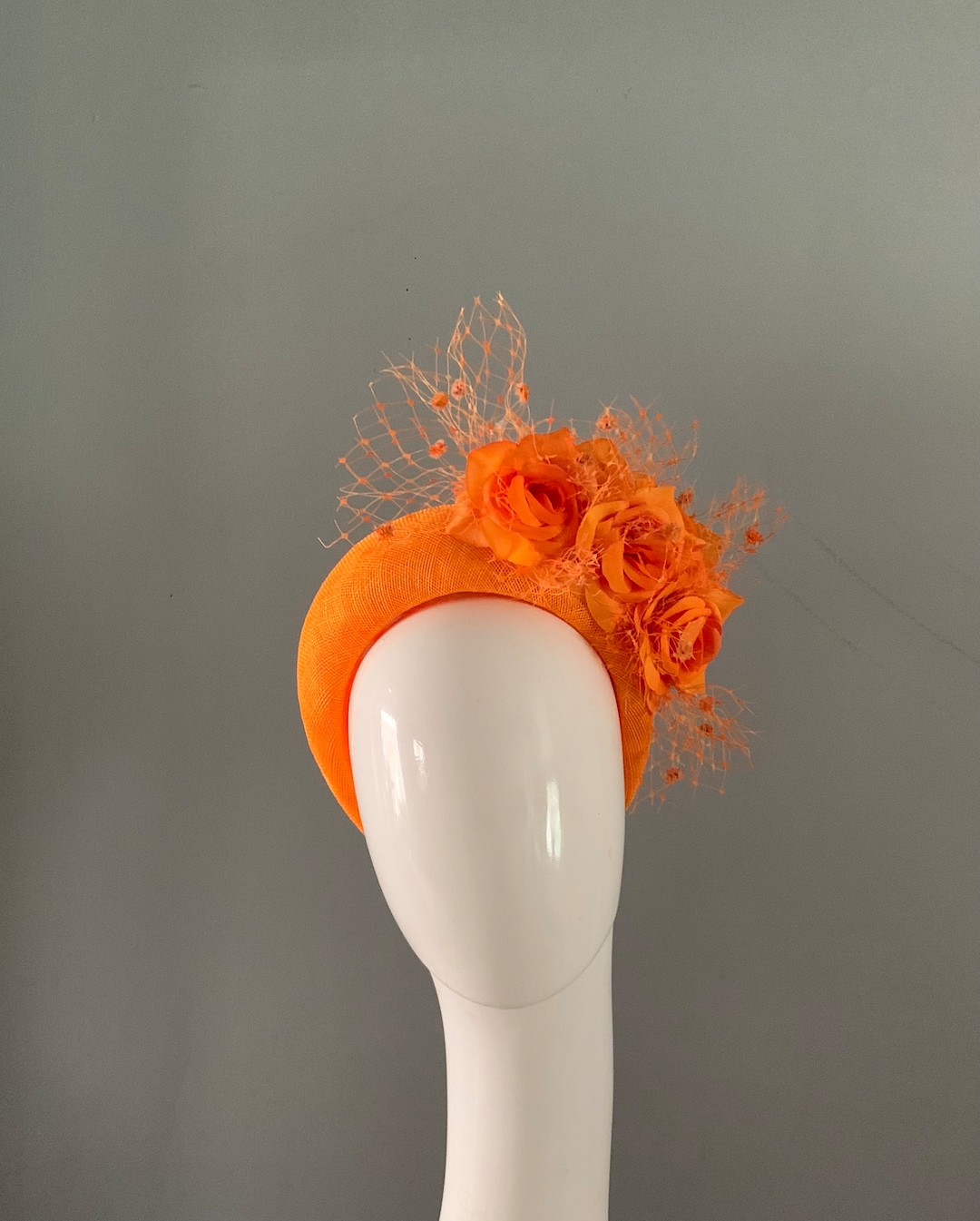 Tangerine Crown Perching Hat Fascinator Adorned With Silken Flowers and ...