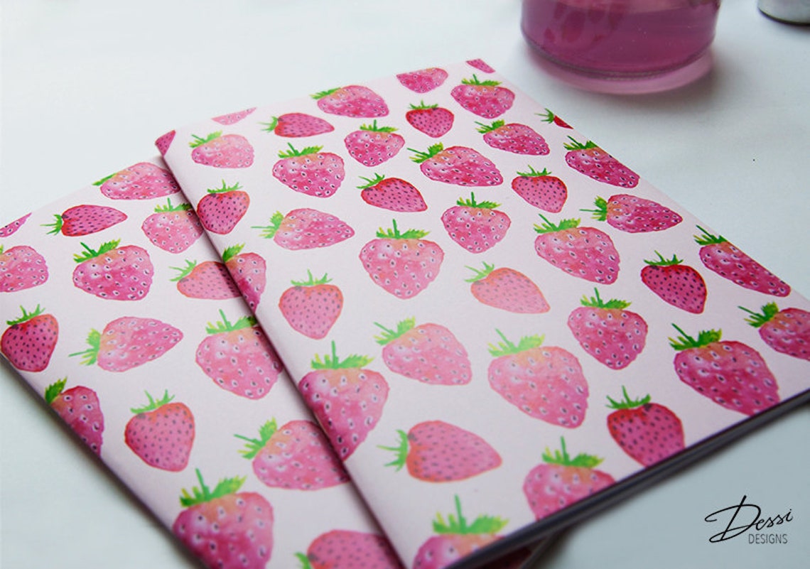 Watercolour Strawberries Print Notebook With 40 Blank Pages - Etsy