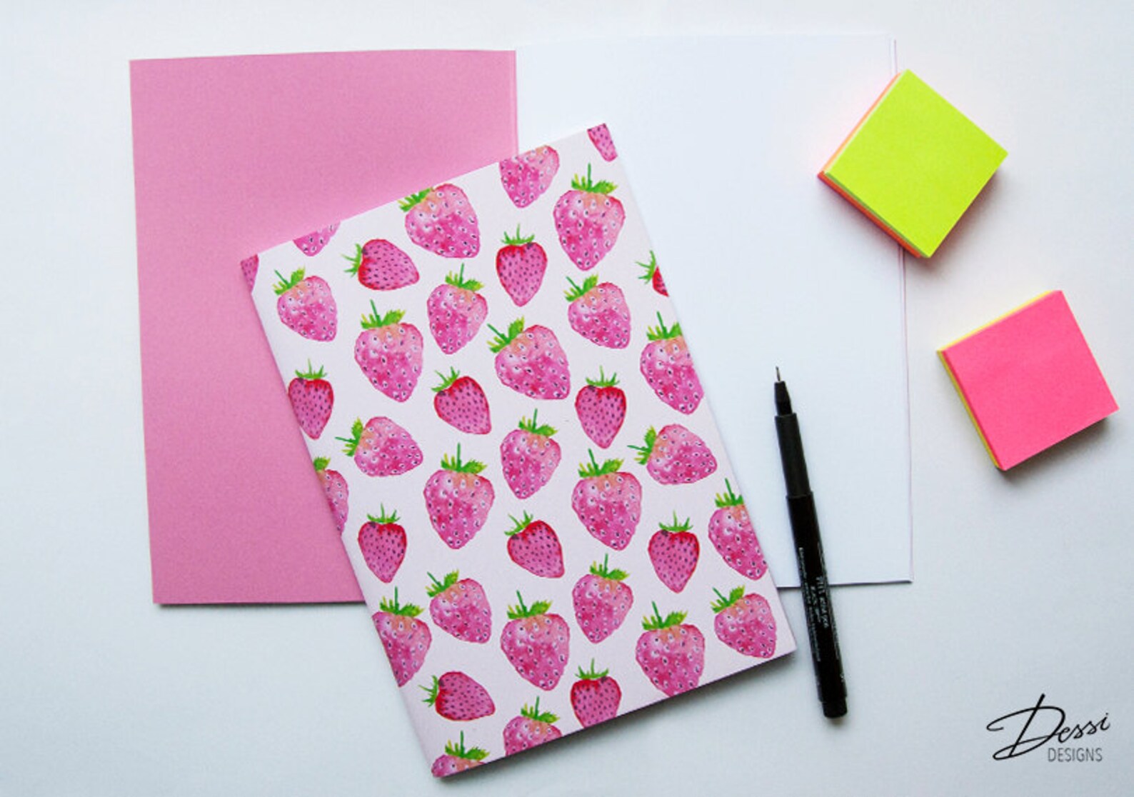 Watercolour Strawberries Print Notebook With 40 Blank Pages - Etsy