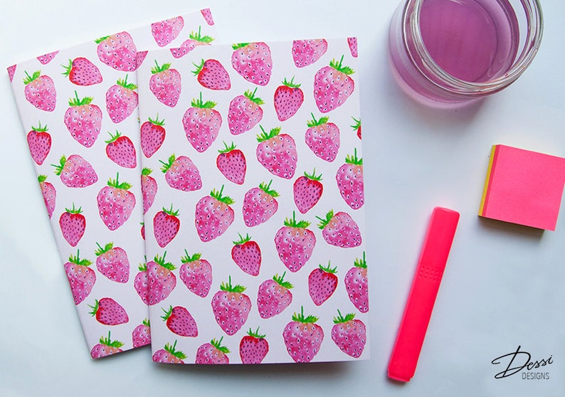Watercolour Strawberries Print Notebook With 40 Blank Pages - Etsy