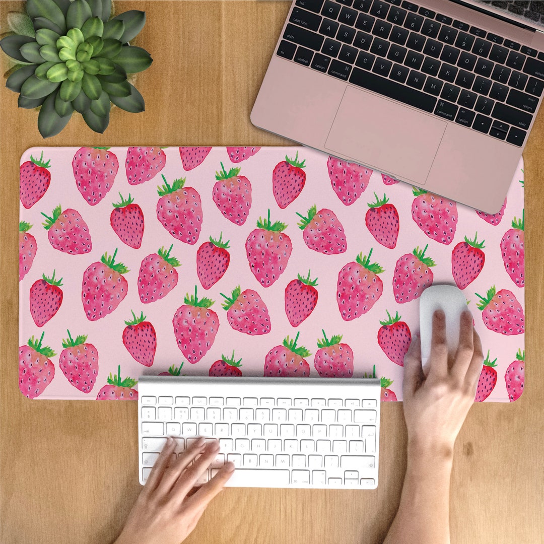 Pink Strawberry Desk Mat, Cute Desk Pad, Extra Large Mousepad, Soft ...