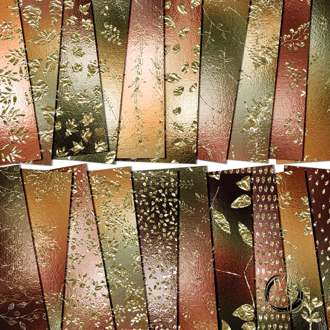 Autumn Foil Flake Leaves Scrapbook Paper Download Crumpled Metallic ...
