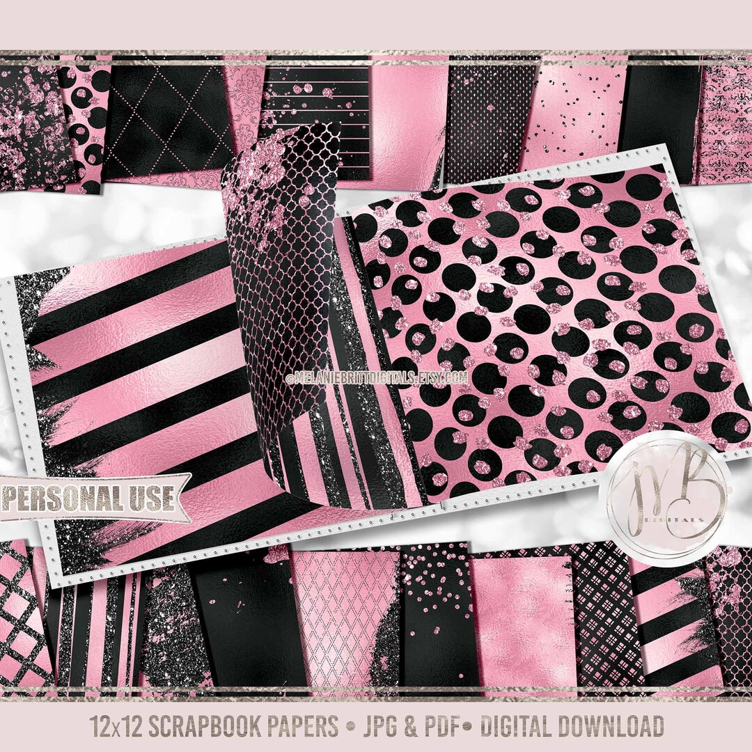 Glam Scrapbook Paper Download Black and Pink Sparkling Glitter ...