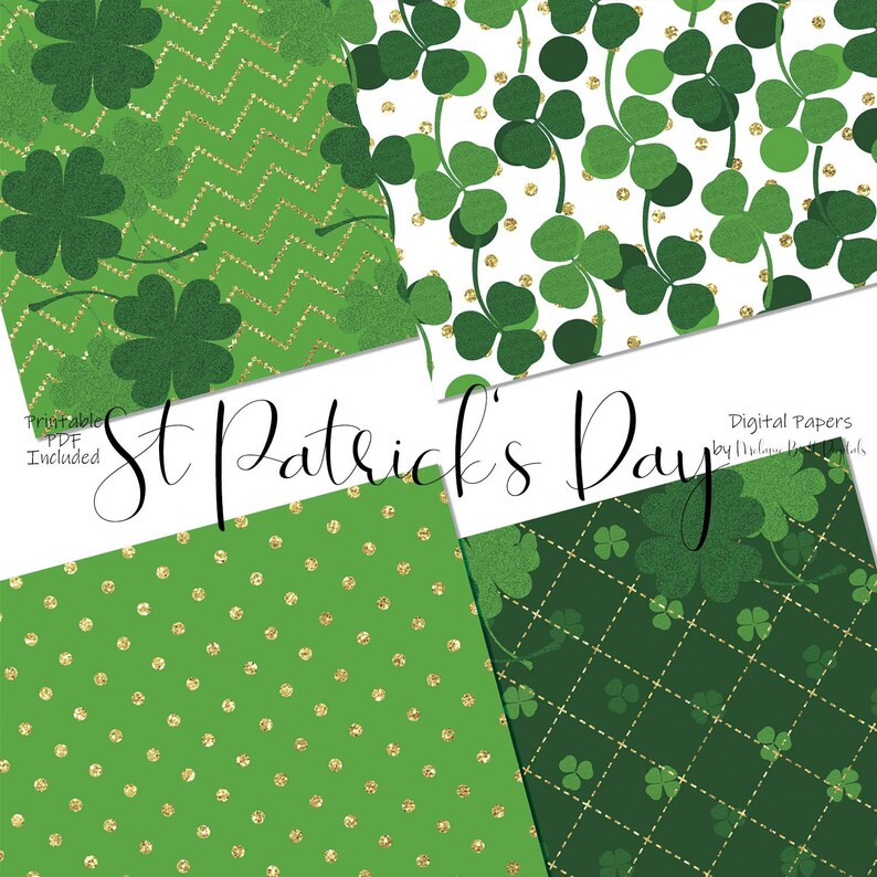 St Patrick's Day Digital Paper Download Shamrocks - Etsy