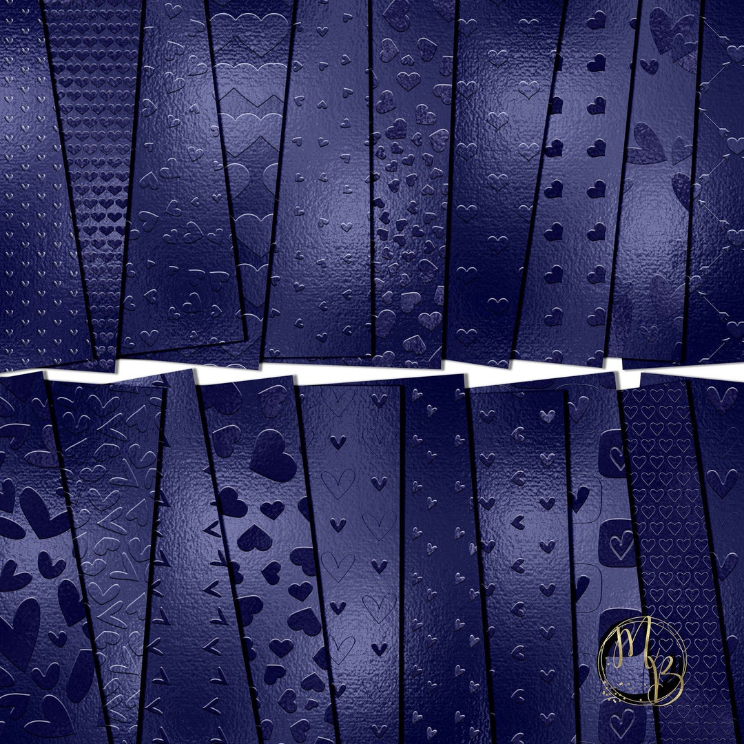 Navy Blue Embossed Hearts Digital Paper Download Valentines Day ...