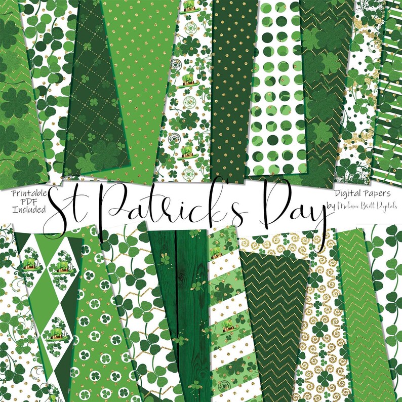 St Patricks Day Digital Paper Download Green Glitter - Etsy