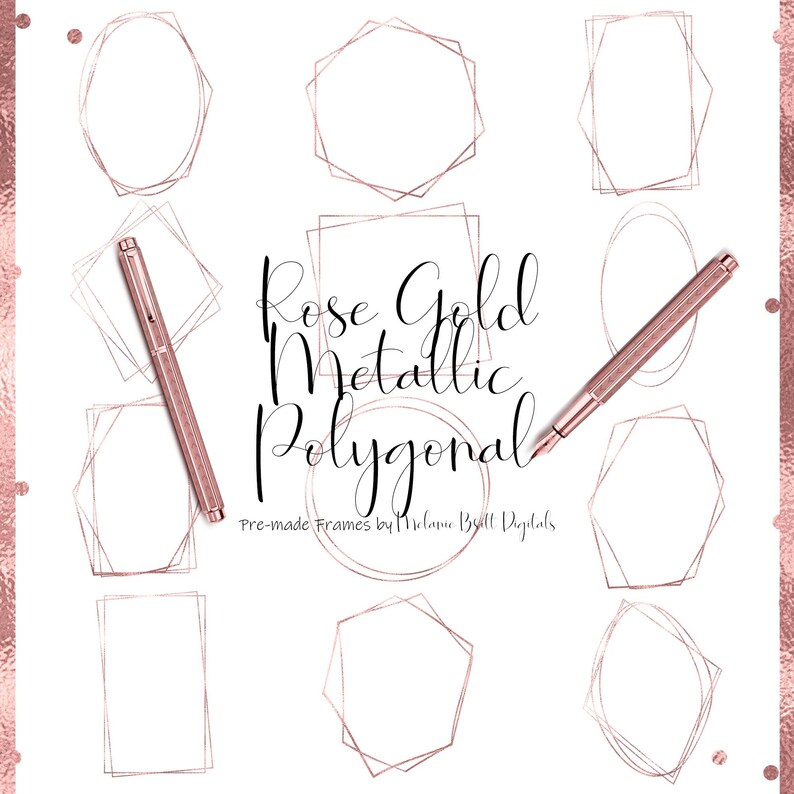 Rose gold polygonal frames clipart Metallic rose gold | Etsy