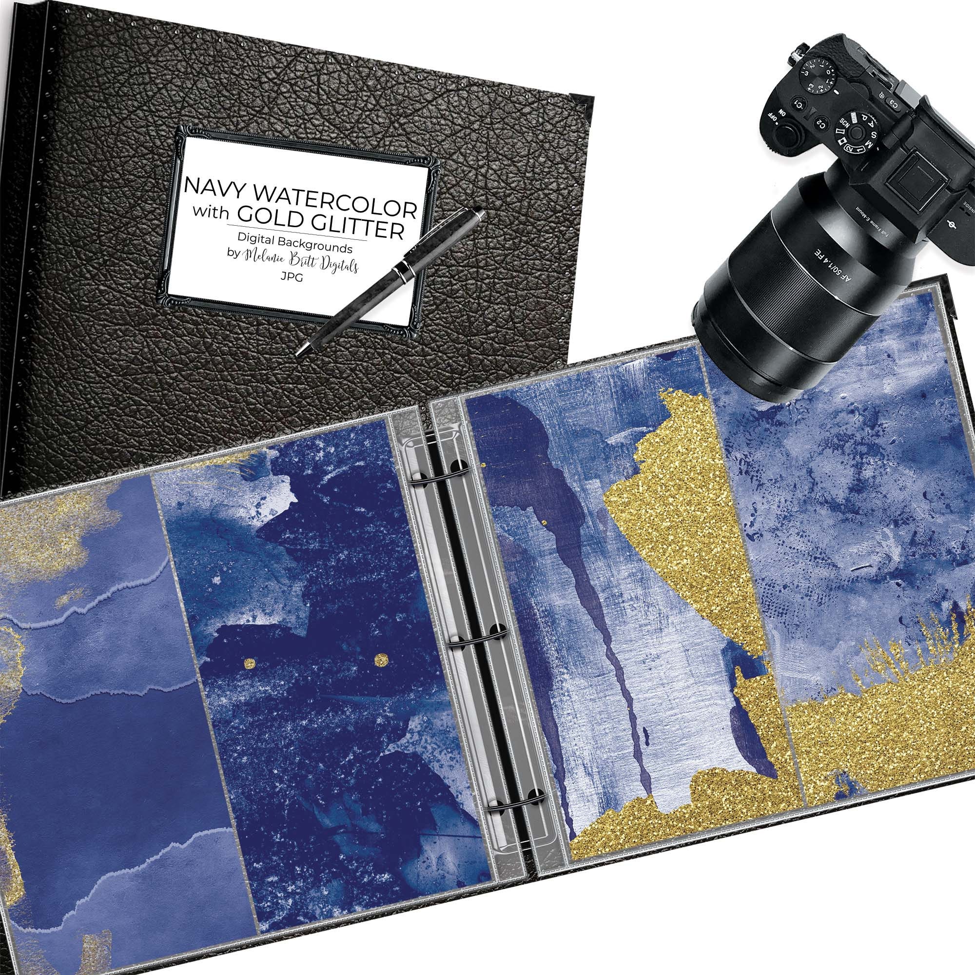 Navy and Gold Watercolor Digital Paper Download for - Etsy