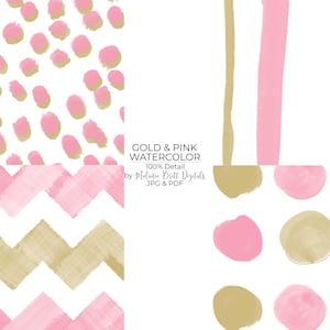 Gold and Pink Watercolor Digital Paper Download for - Etsy