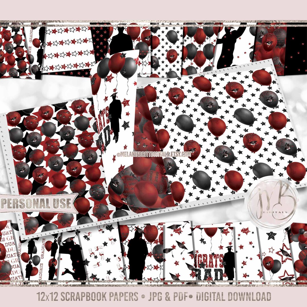 Maroon Graduation Party Scrapbook Paper Download • Boy and Girl ...