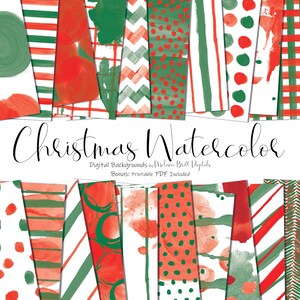 Bright Christmas Watercolor Papers Red and Green Digital - Etsy