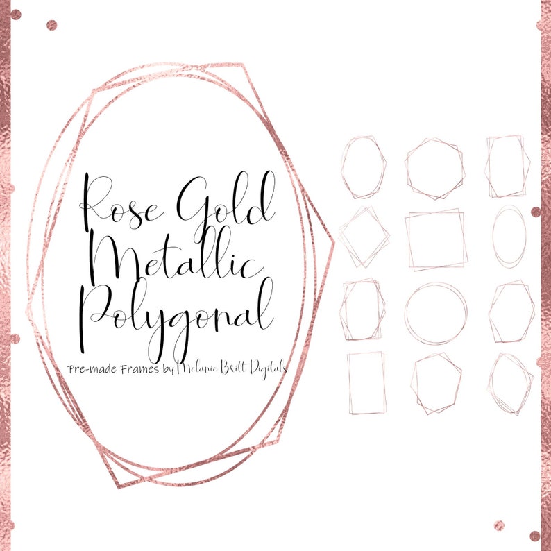 Rose gold polygonal frames clipart Metallic rose gold | Etsy