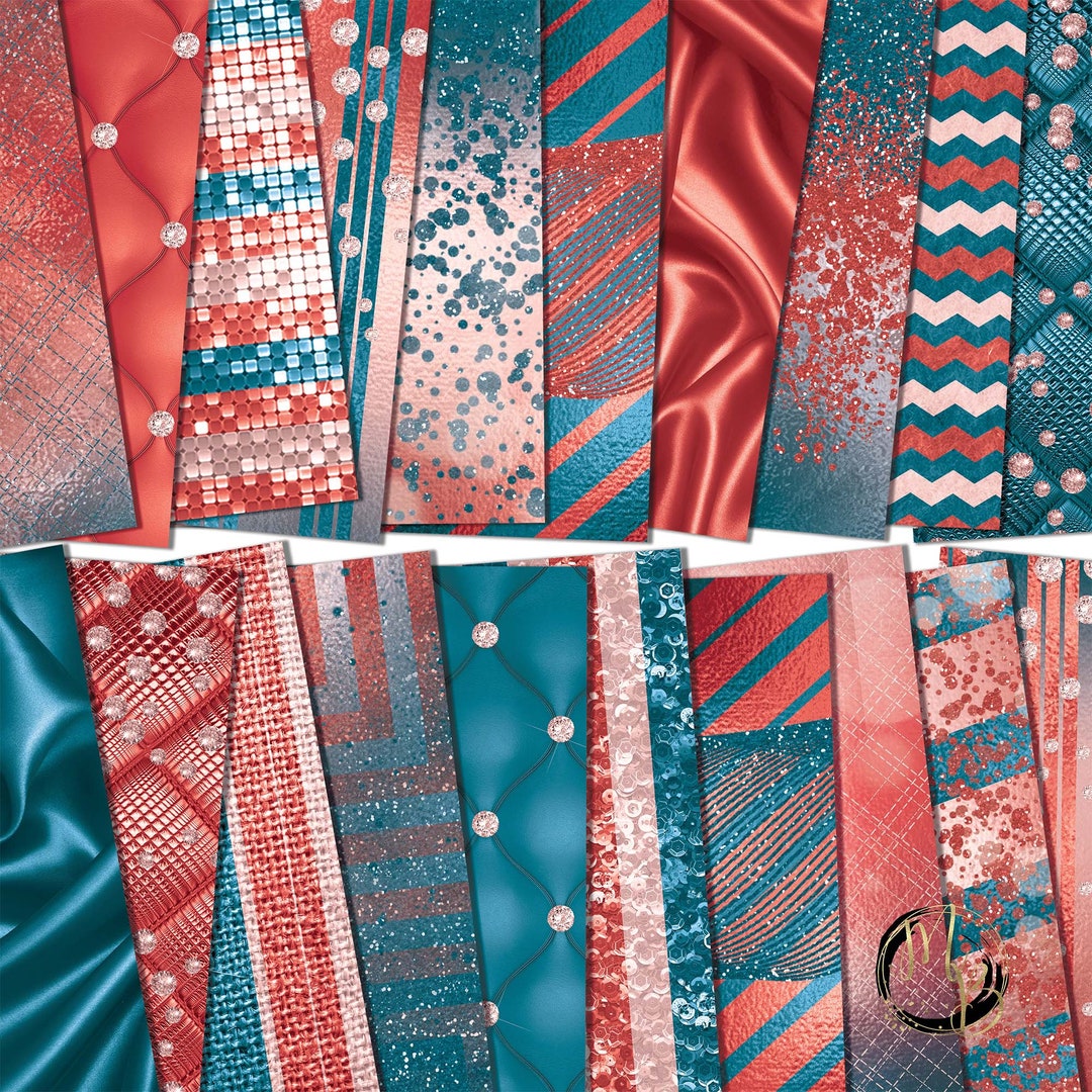 Luxury Orange and Teal Digital Paper Digital Download for - Etsy