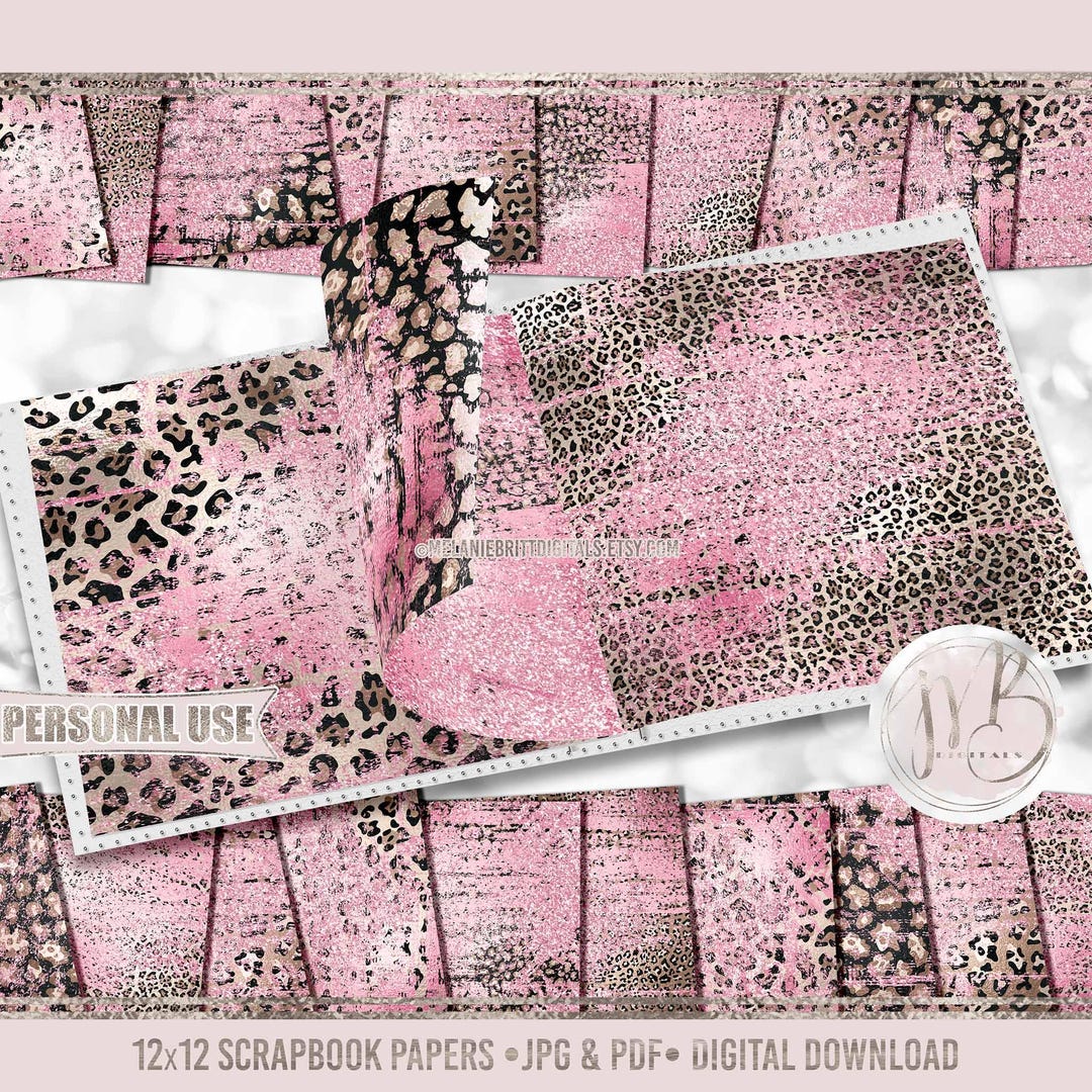 Pink Distressed Leopard Scrapbook Paper Download Sparkling Glitter and ...