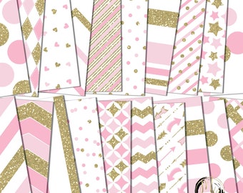 14 Pink and Gold Digital Papers Gold Glitter Paper Scrapbook - Etsy