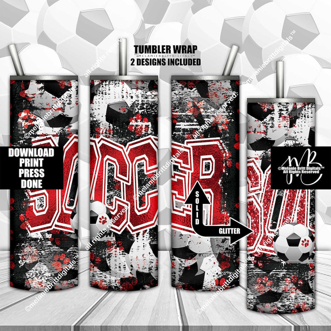 Red SOCCER Tumbler Wrap Digital Download for Sublimation, Distressed ...