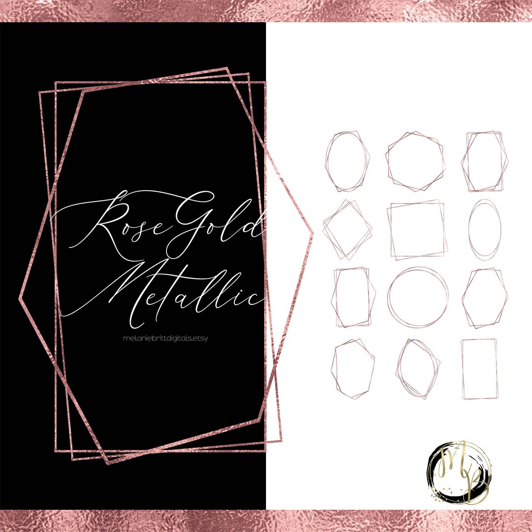 Rose Gold Polygonal Frames Clipart Digital Download With Shiny - Etsy