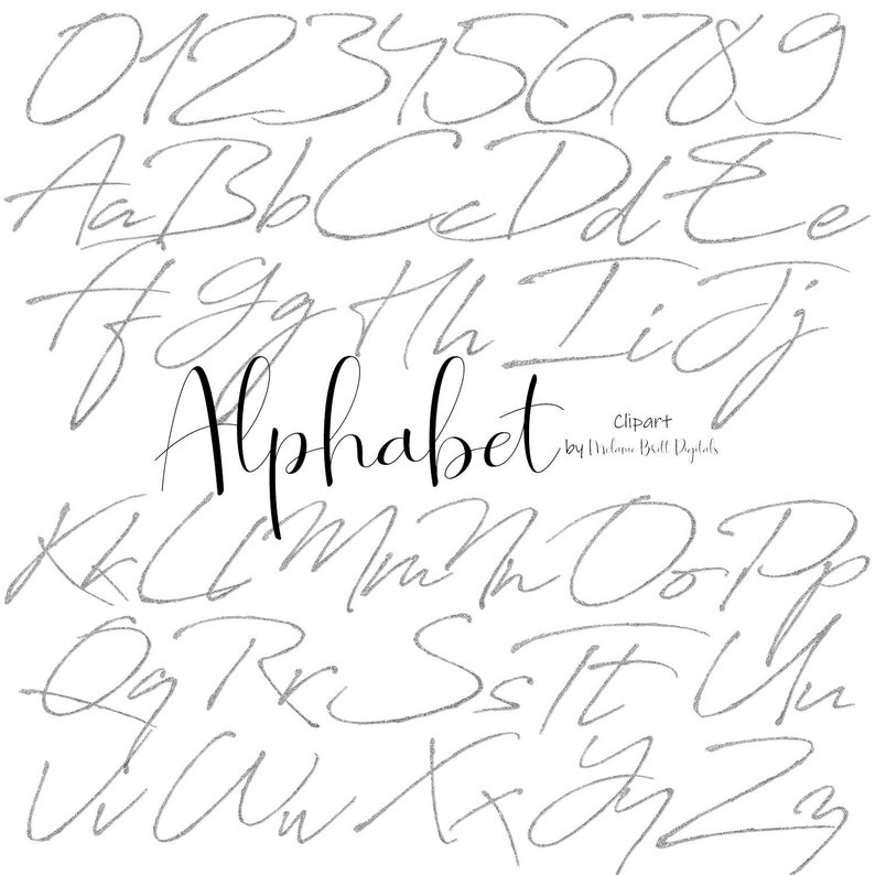 Script Alphabet Clipart Silver Glitter Scrapbook Alphabet | Etsy