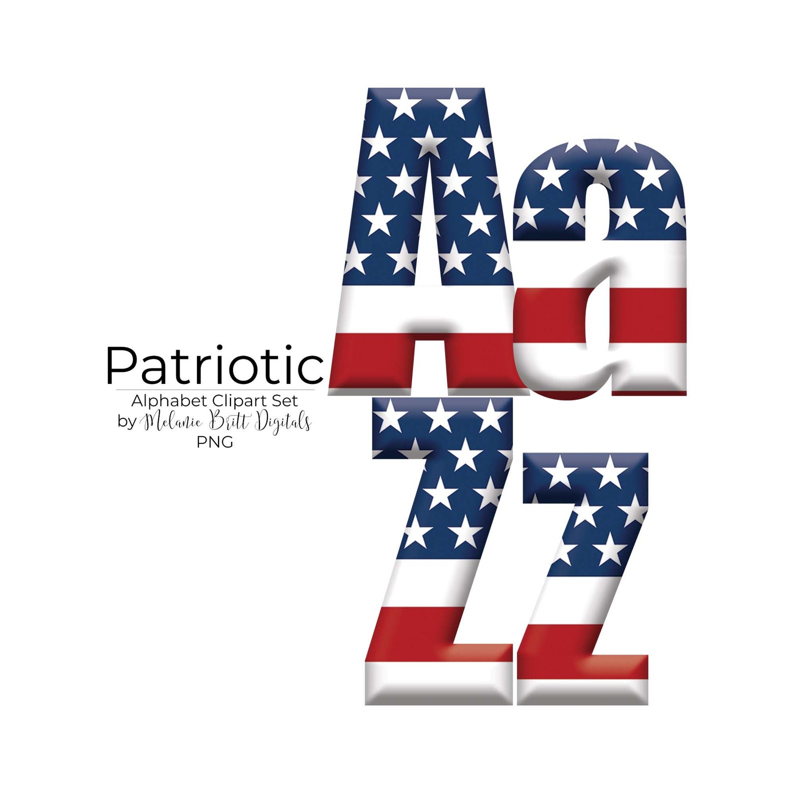 Patriotic Alphabet Clipart Digital Download USA 4th of July - Etsy